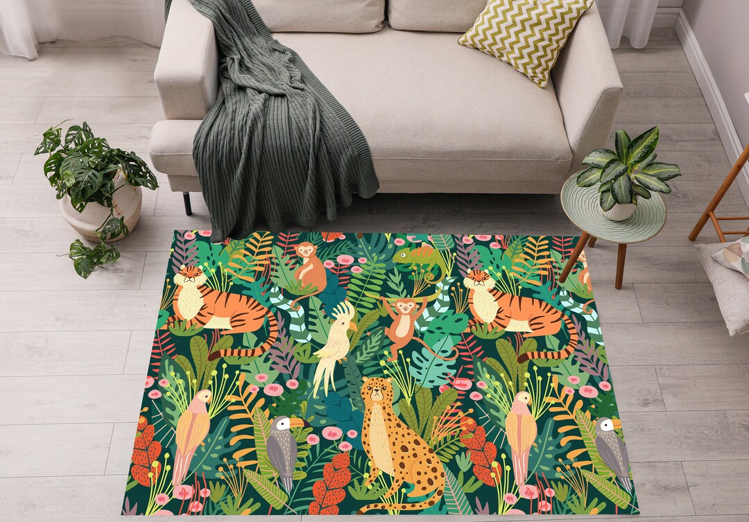Jungle Area Rugs, Safari Pattern Rugs, Green Area Rugs, Animal Area Rug ...