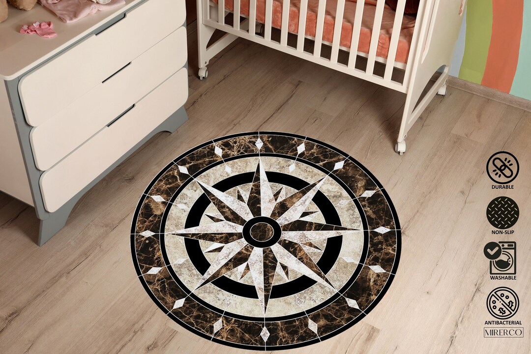Marble Compass Rose Rug Luxury Entrance Hall Carpet Round - Etsy
