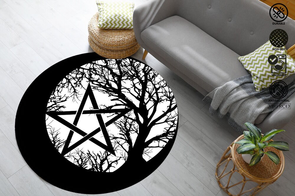 Pentagram Rug, Wicca Pentacle Rug, Triple Moon, Wiccan Symbol of ...