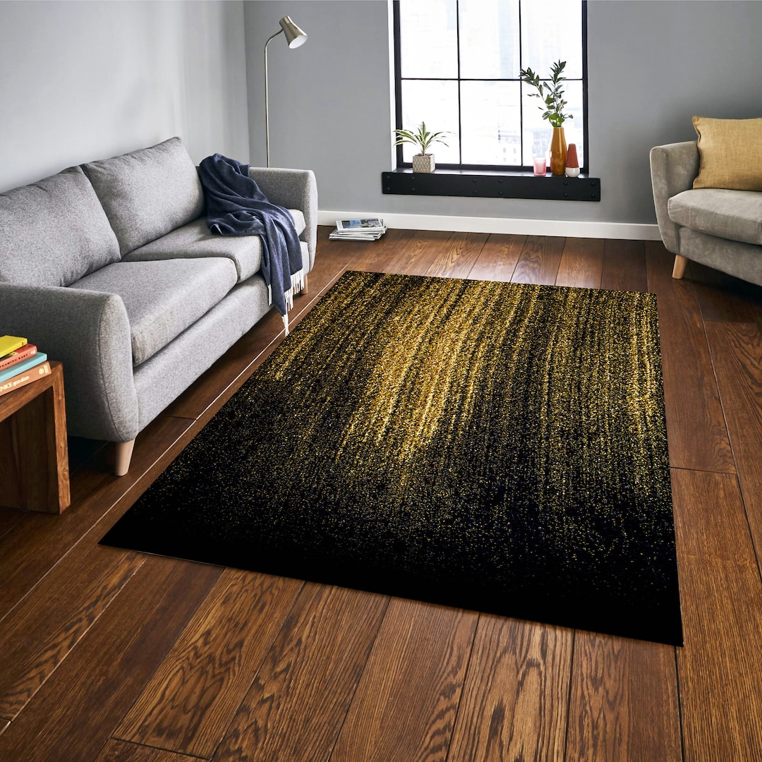 Black and Gold Area Rugs, Black Isolated Background Rug, Gold Glitter ...