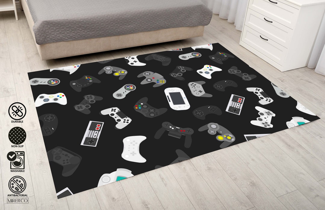 Gifts for Gamers Rug, Carpet Video Game Controller Area Rug, Dark Gamer ...