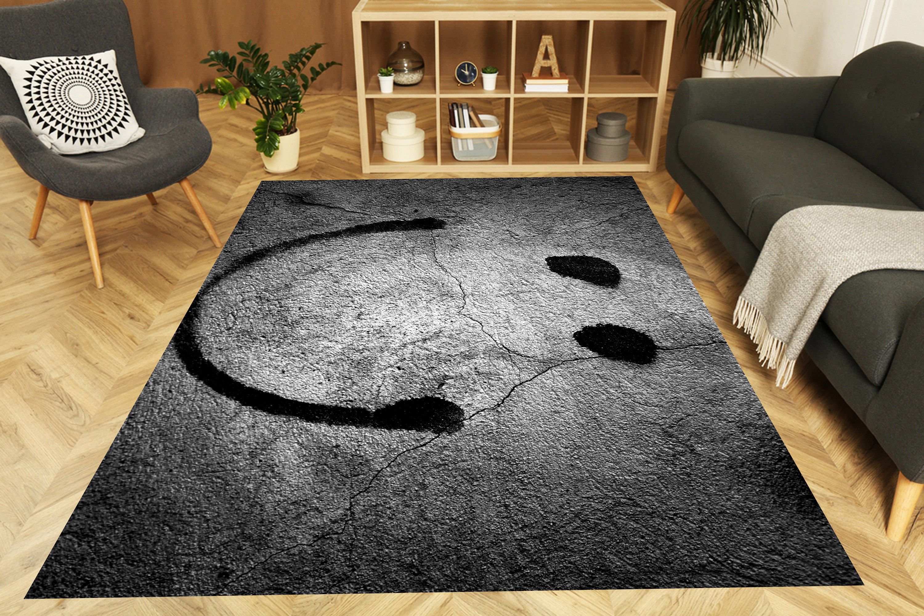 Smiley Face Rugs Grunge Grey Smiley Face Rug Grey Area Rugs - Etsy