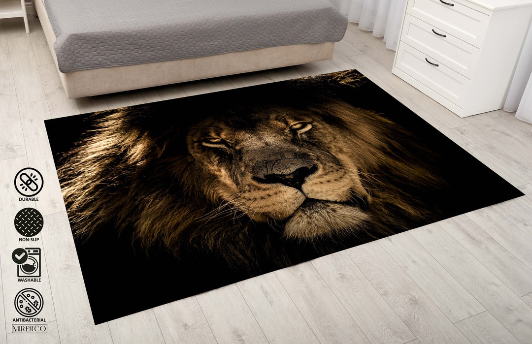 Lion Print Rug, Lion King Style Rug, Black Lion Design Carpet, King ...