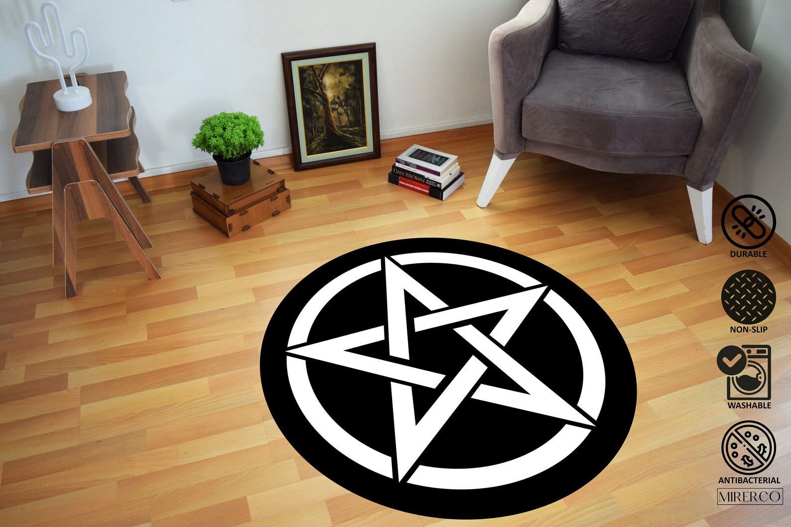 Pentacle Symbol Rug, Pentagram Patterned Round Carpet, Supernatural ...