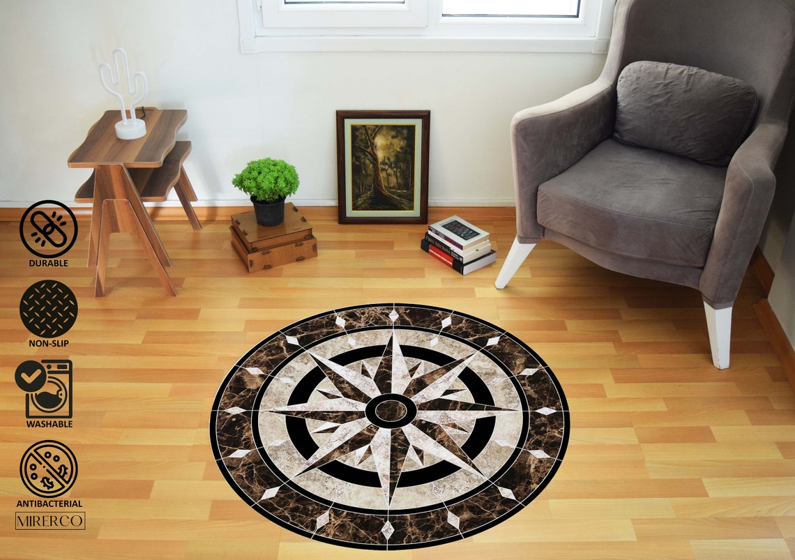 Marble Compass Rose Rug Luxury Entrance Hall Carpet Round - Etsy