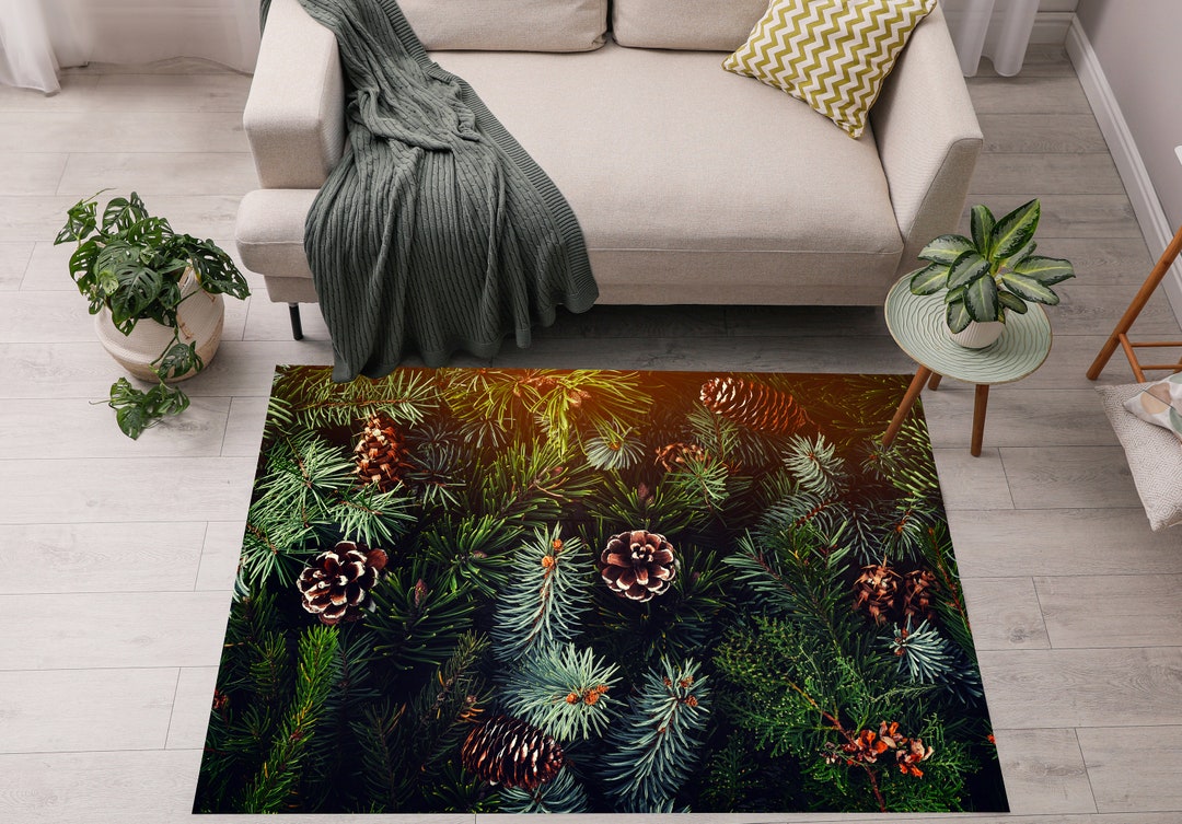 Green and Brown Area Rugs, Christmas Theme Rug, Pine Cone Rugs, Pine ...