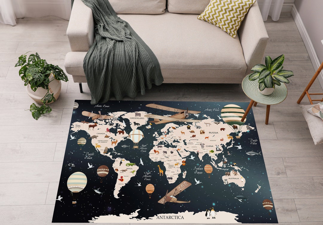 World Map Rug, Boys Bedroom Rug, Large Kids Bedroom Carpets, Rug ...
