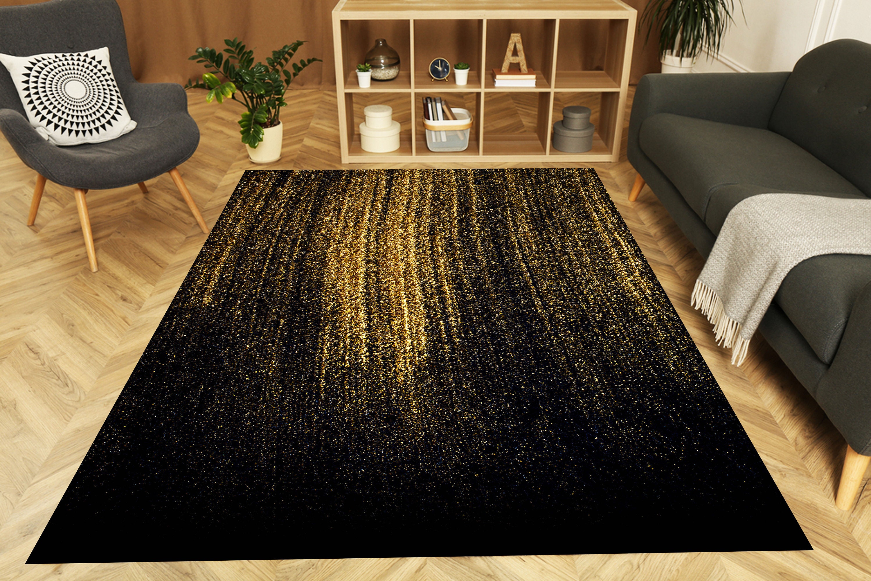 Black and Gold Area Rugs, Black Isolated Background Rug, Gold Glitter ...