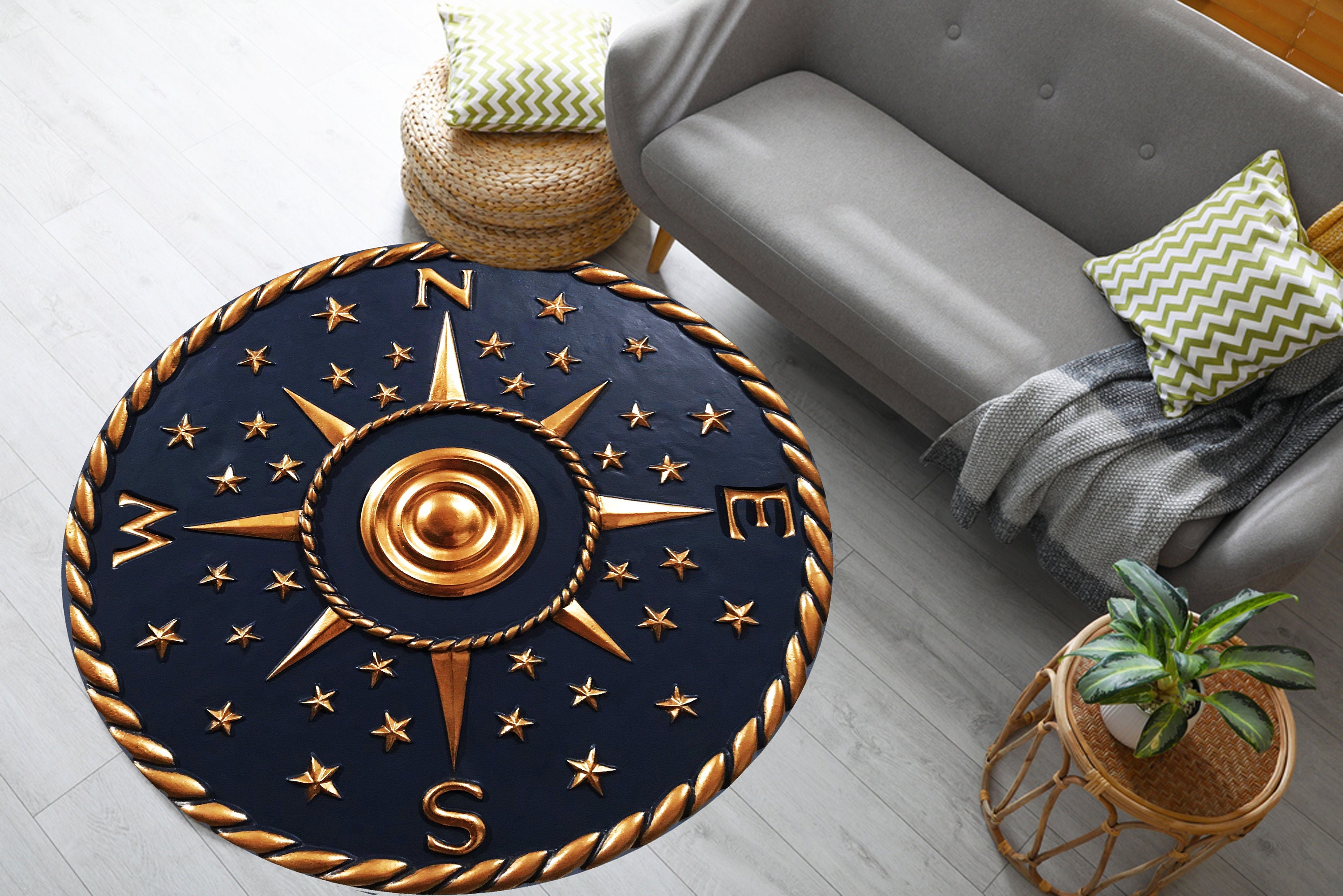 3D Compass Rose Rug, 3D Carpet, Round Compass Carpet, Real Looking Non ...