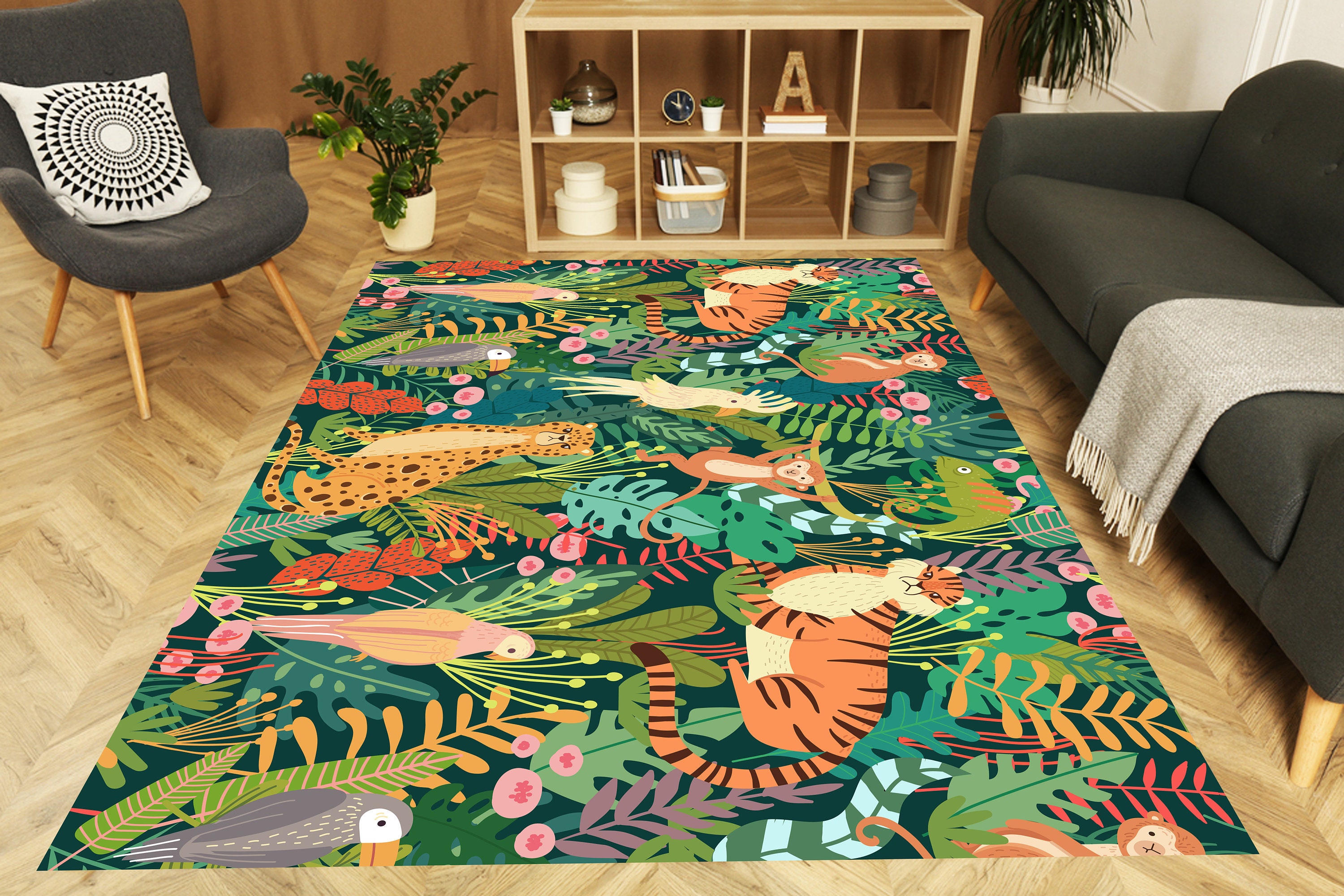 Jungle Area Rugs, Safari Pattern Rugs, Green Area Rugs, Animal Area Rug ...
