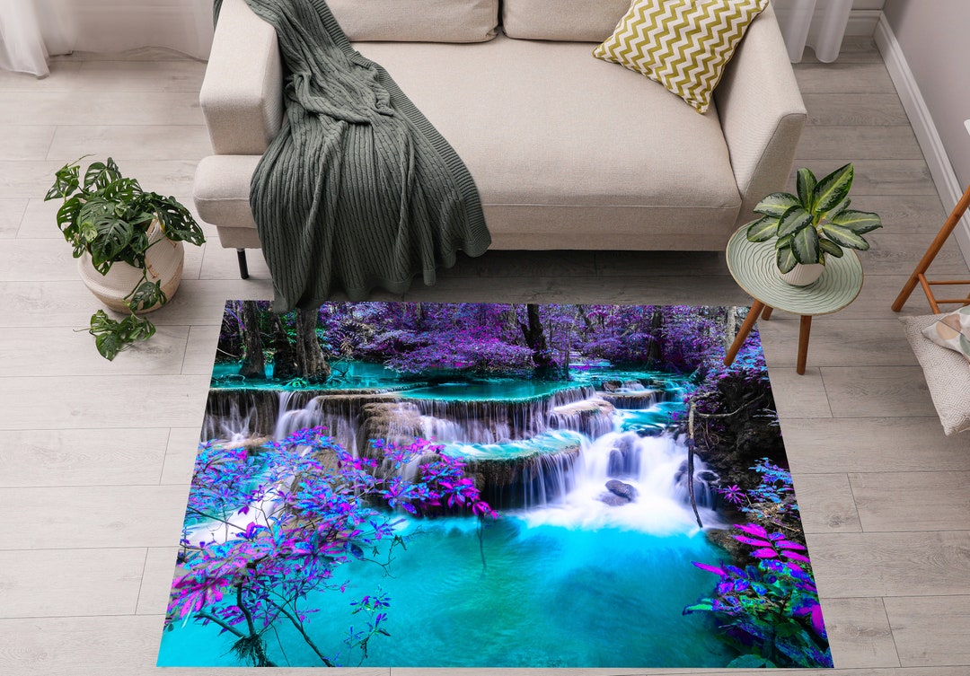 Waterfall Rugs, Waterfall With Trees Area Rug, Nature Print Rug, Forest ...