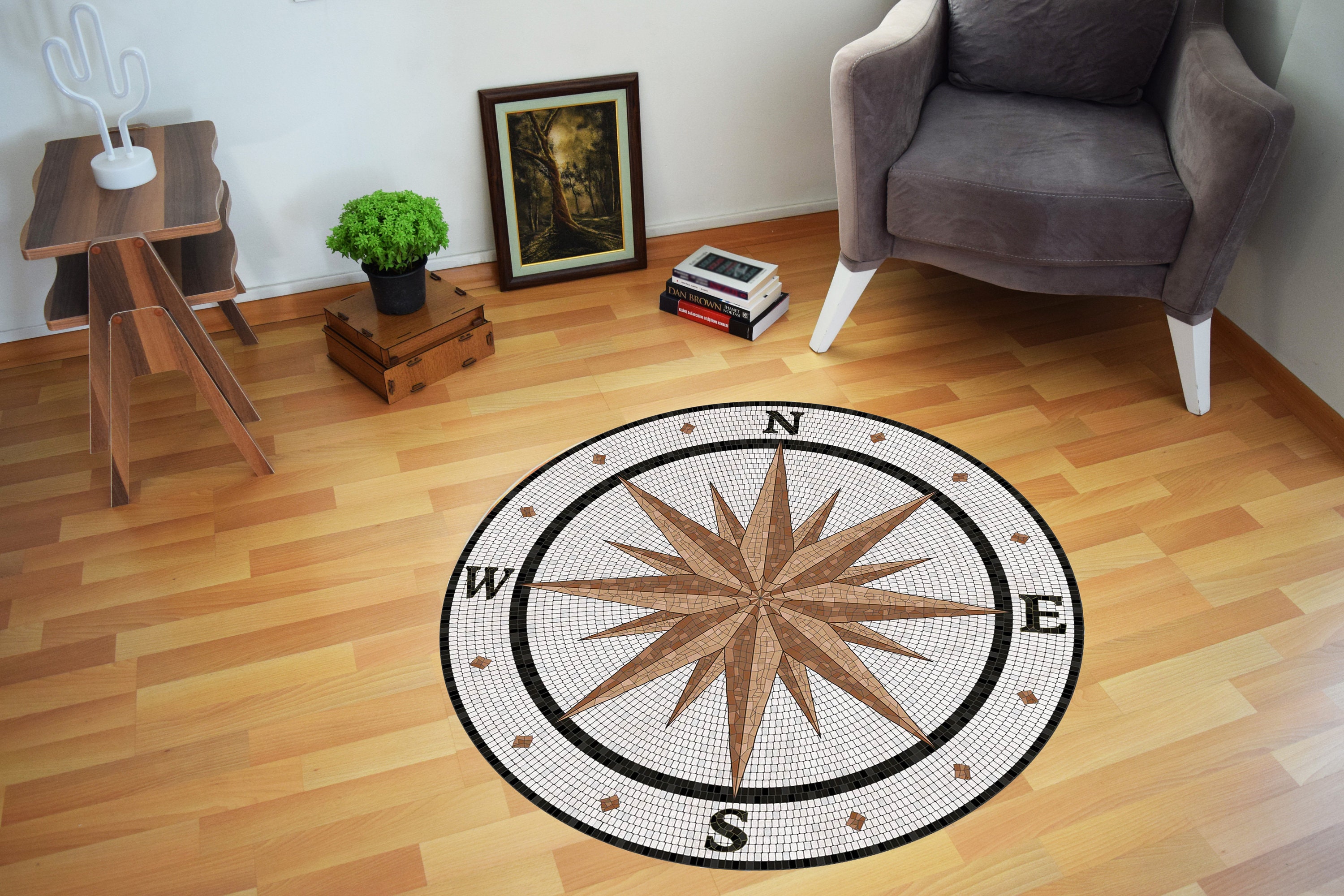 Compass Rose Rug, Compass Medallion Decor, Home Decor, 3D Compass Rug ...