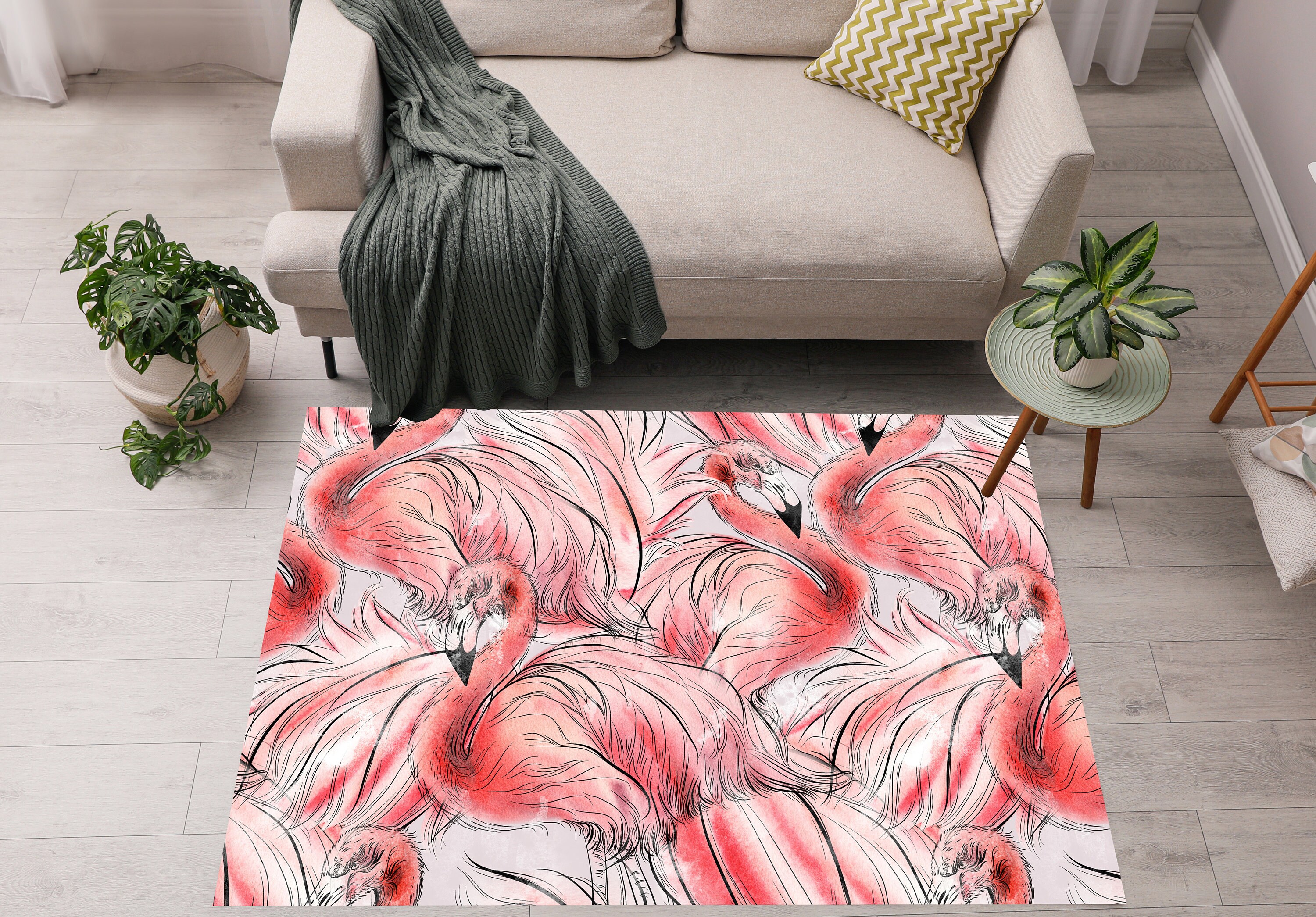 Overlapping Flamingo Print Floor Mats, Light Pink Rugs, Blush and Black ...
