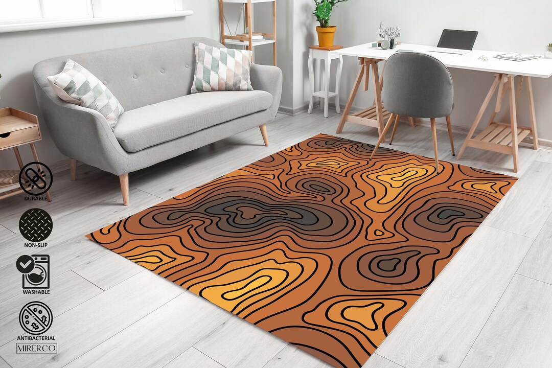 Retro 70s Midcentury Rug, 70s Style Home Area Rug, Orange Brown Design ...