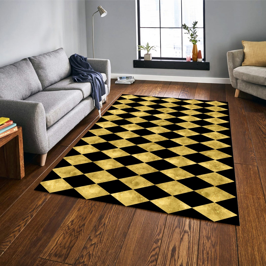 Harlequin Pattern Rugs, Harlequin Area Rugs, Black and Gold Harlequin ...