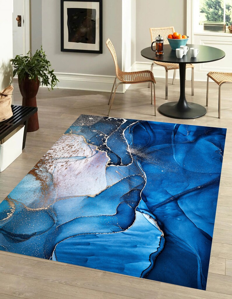 Blue Area Rug, Blue Abstract Rug, Blue and White Area Rug, Area Rug ...