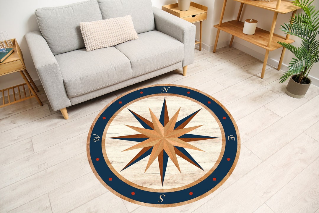 Compass Rose Rug, Compass Medallion Decor, 3D Compass Rug, Non-slip ...