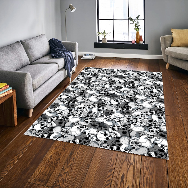 Seamless Skulls Rug, Gothic Rugs, Goth Area Rugs, Black and White Area ...