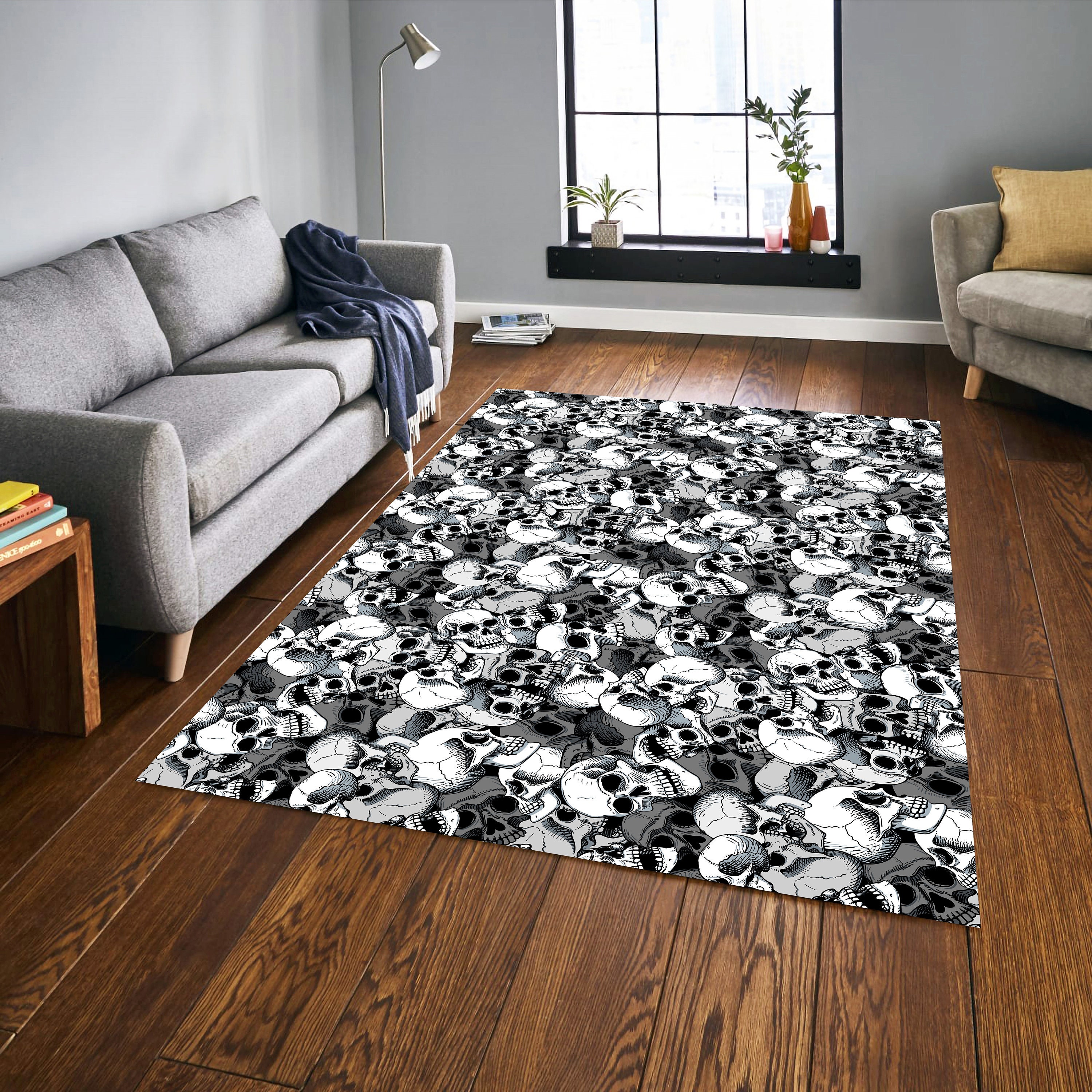 Seamless Skulls Rug, Gothic Rugs, Goth Area Rugs, Black and White Area ...