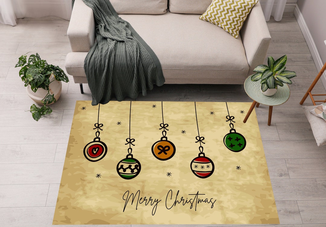 Christmas Rug, Merry Christmas Rug, Living Room Rug, Christmas Tree ...