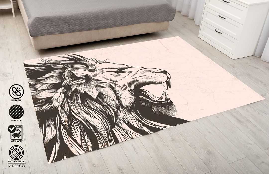 Lion Head Rug, Lion Print Rug, Lion King Style Rug, Black Lion Design ...