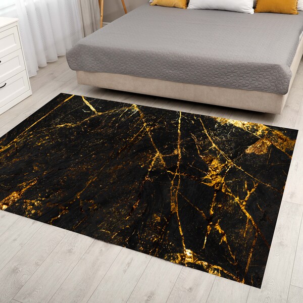 Black and Gold Rug - Etsy