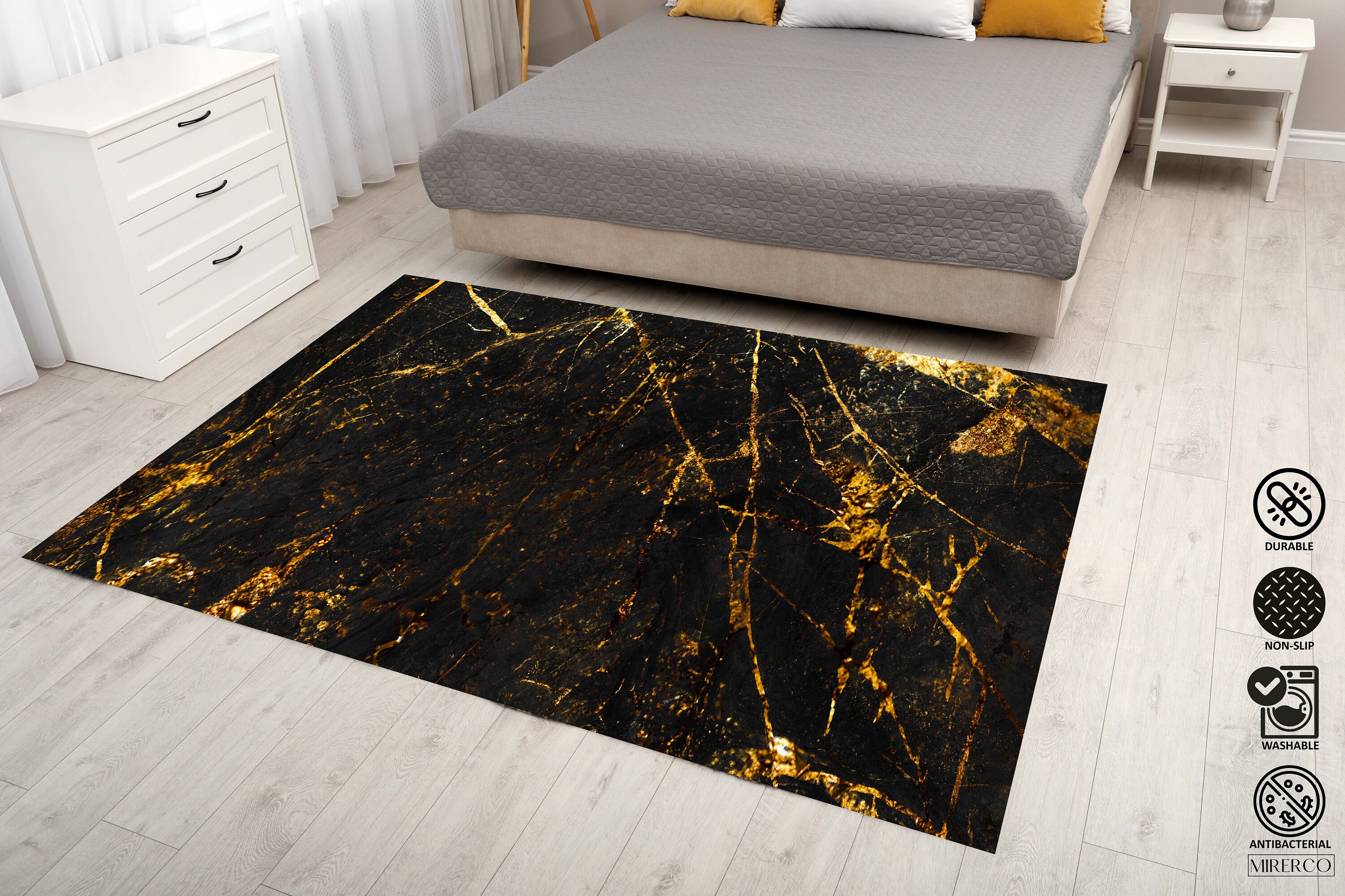 Marble Pattern Rug Black and Gold Marble Texture Rug Area - Etsy