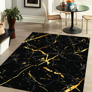 Black and Gold Rug, Contemporary Area Rug, Black With Matte Gold Veins ...