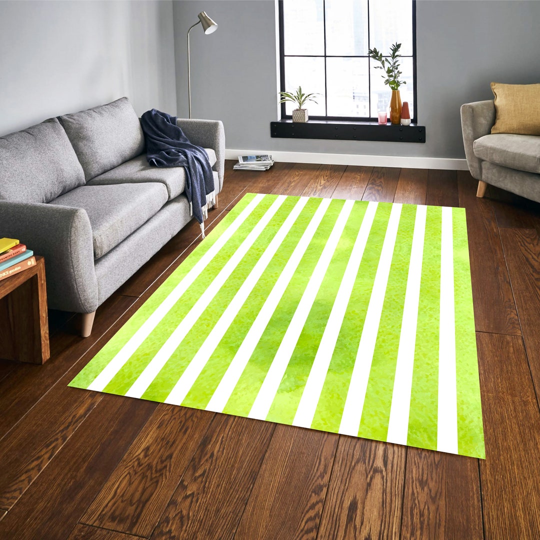 Lime Green Stripes Rug, Striped Area Rugs, Lime Green White Area Rugs ...