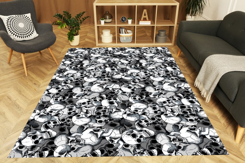 Seamless Skulls Rug, Gothic Rugs, Goth Area Rugs, Black and White Area ...