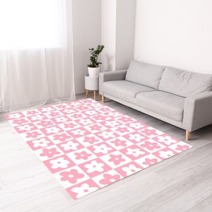 Y2k Danish Pastel Pink College Dorm Decor Area Rug, Pink Flower ...