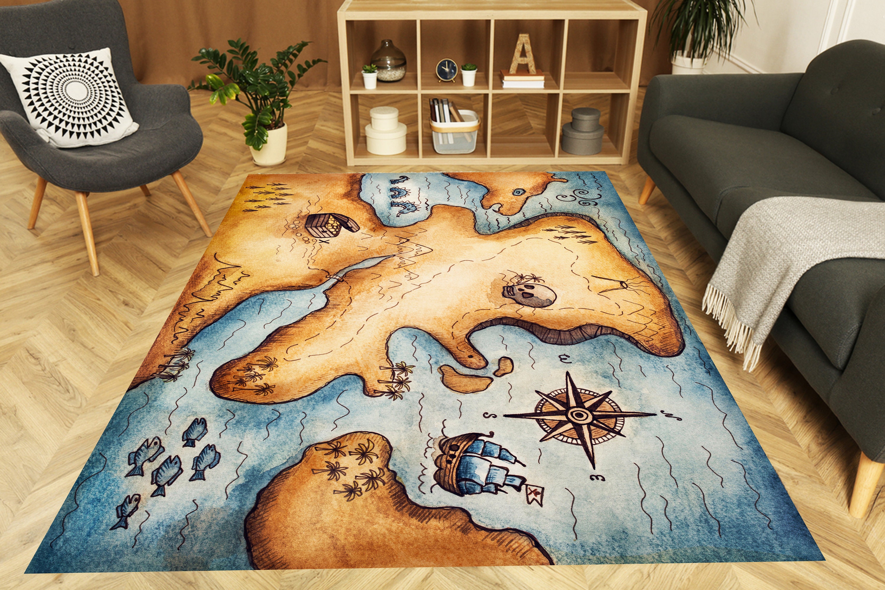 Pirate Area Rug, Map Area Rug, Boys Area Rugs, Pirate Rug, Boys Room ...