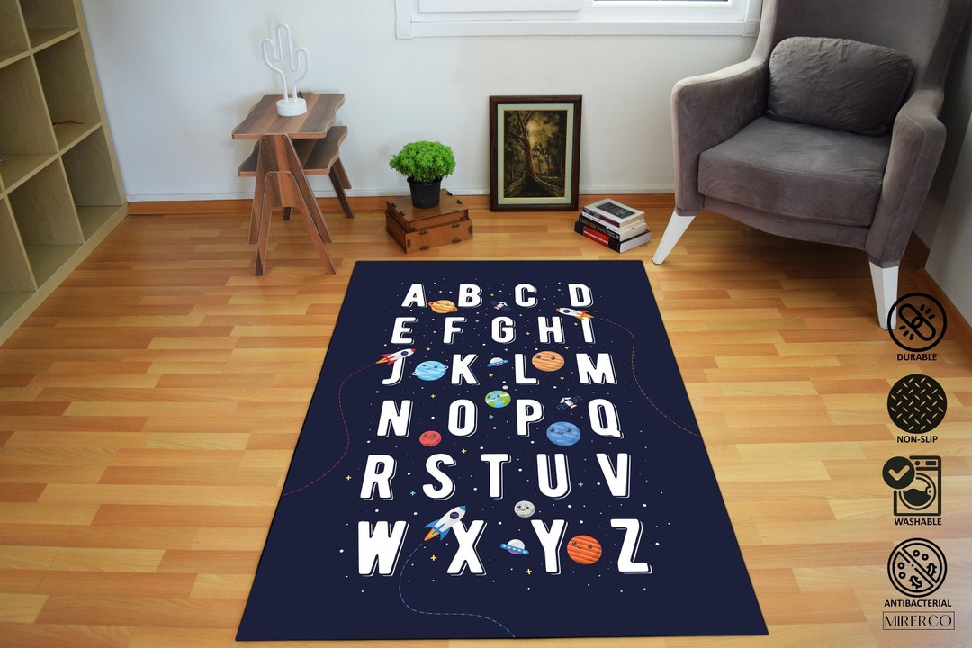 Space Themed Alphabet Rug, Alphabet Carpet, Kids Carpet, Space Themed ...