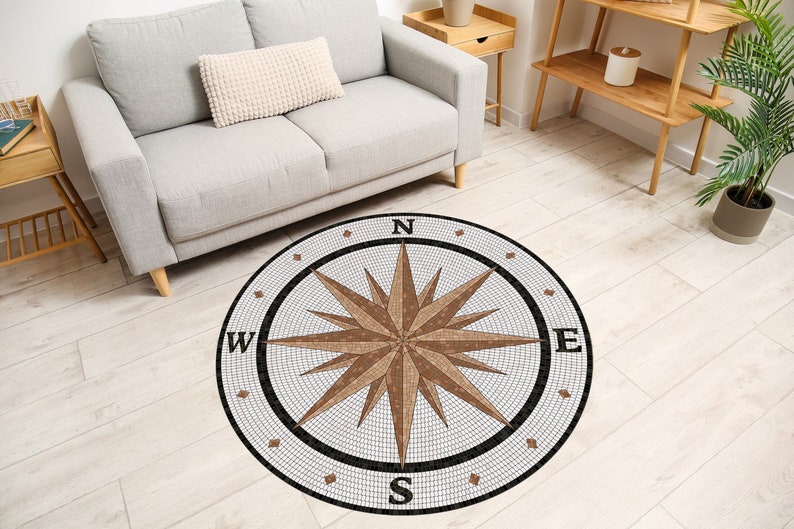 Compass Rose Rug, Compass Medallion Decor, Home Decor, 3D Compass Rug ...