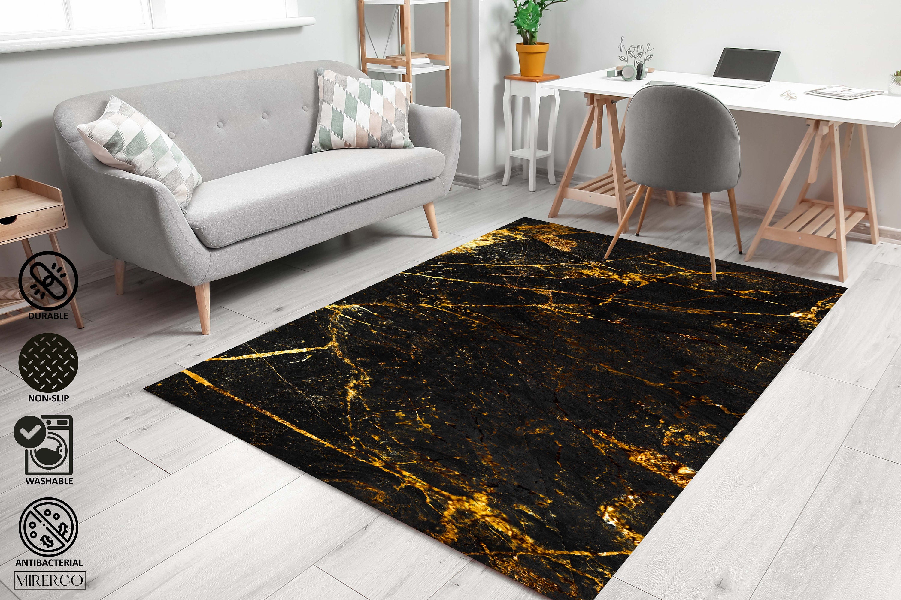 Marble Pattern Rug Black and Gold Marble Texture Rug Area - Etsy