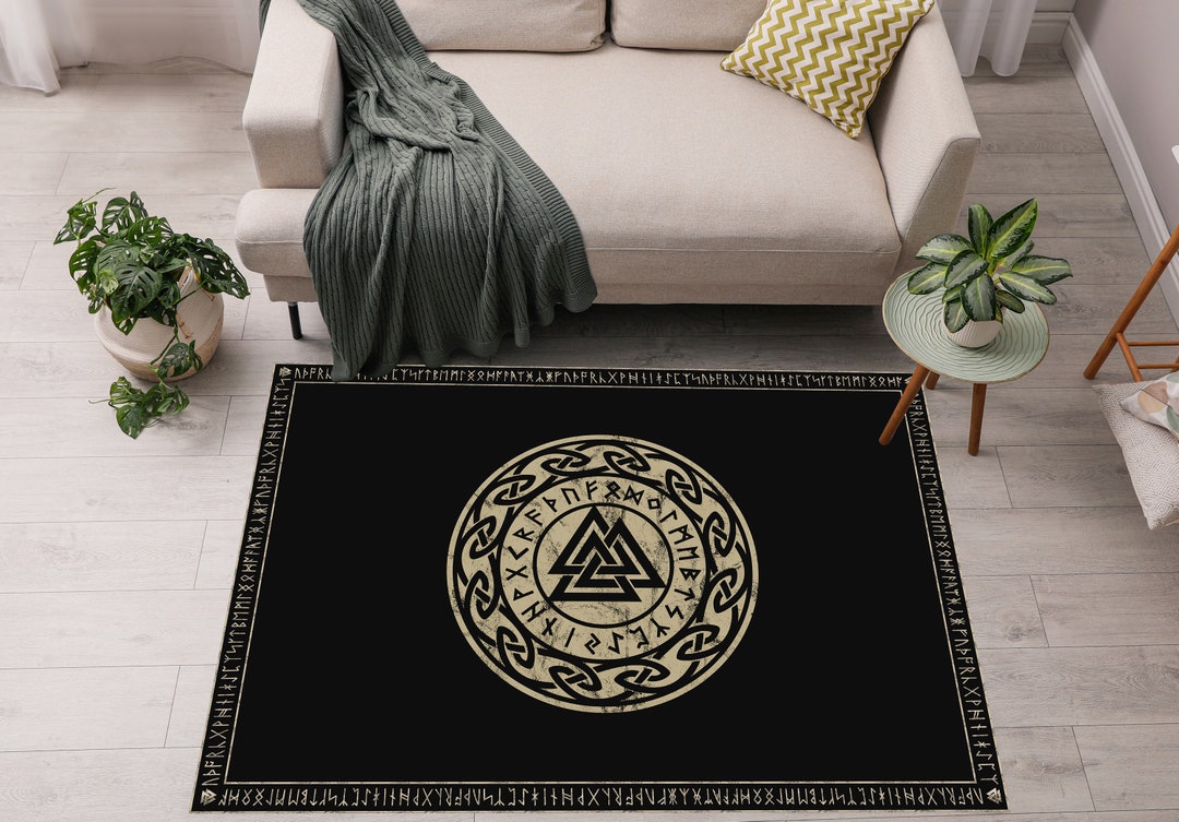 Viking Decor Rug, Valknut Norse Pagan Art, Scandinavian Folk Art Viking ...