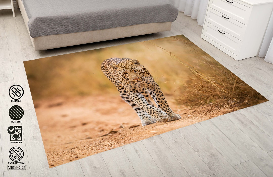 Leopard Carpet, Wildlife Carpet, Leopard Rug, Leopard Resting on a Log ...