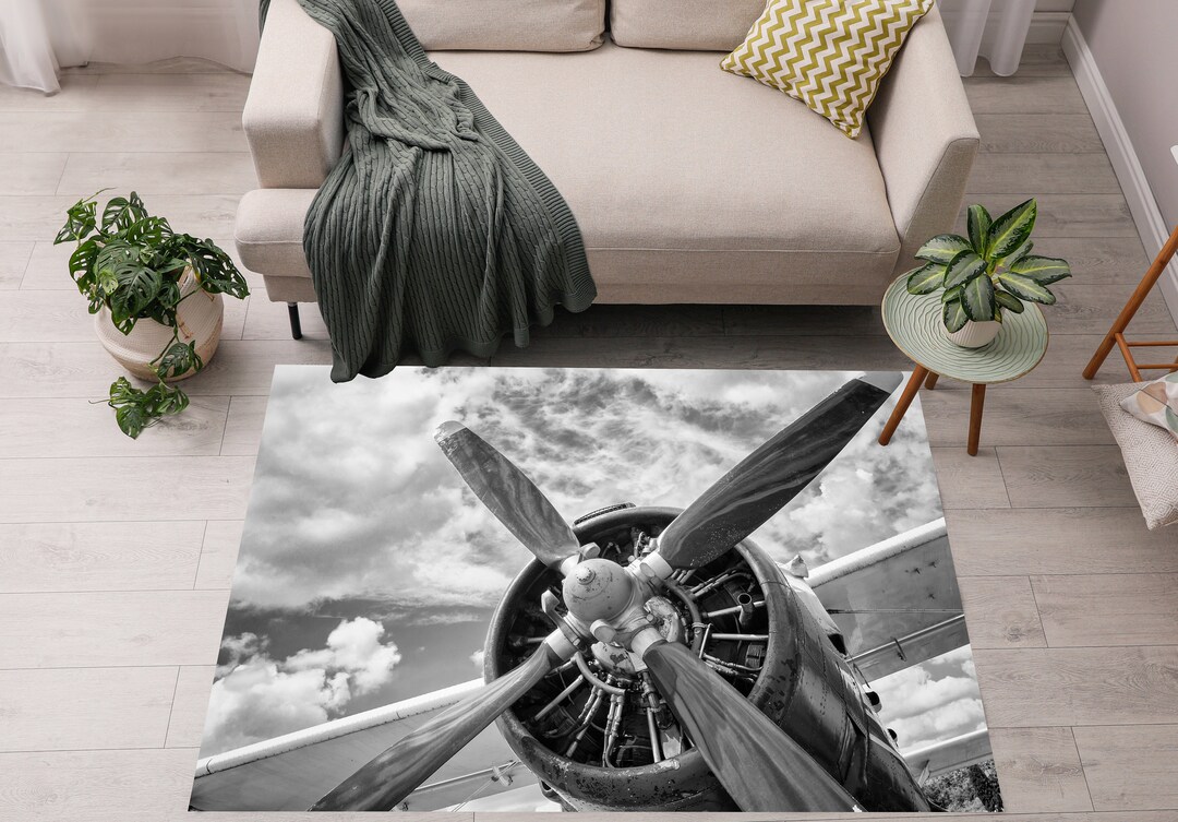 Airplane Area Rugs, Gray Airplane Rug, Vintage Airplane Area Rug, Gray ...