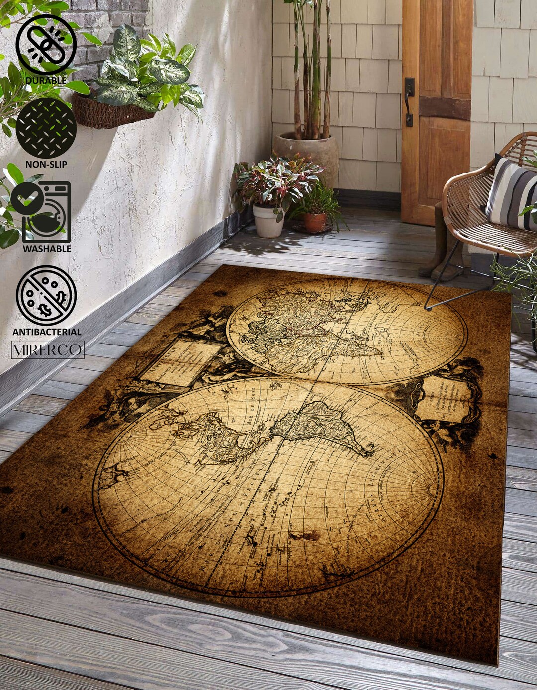 Vintage World Carpet, World Map, Modern Rug, Retro Rug, Colorful Rug ...