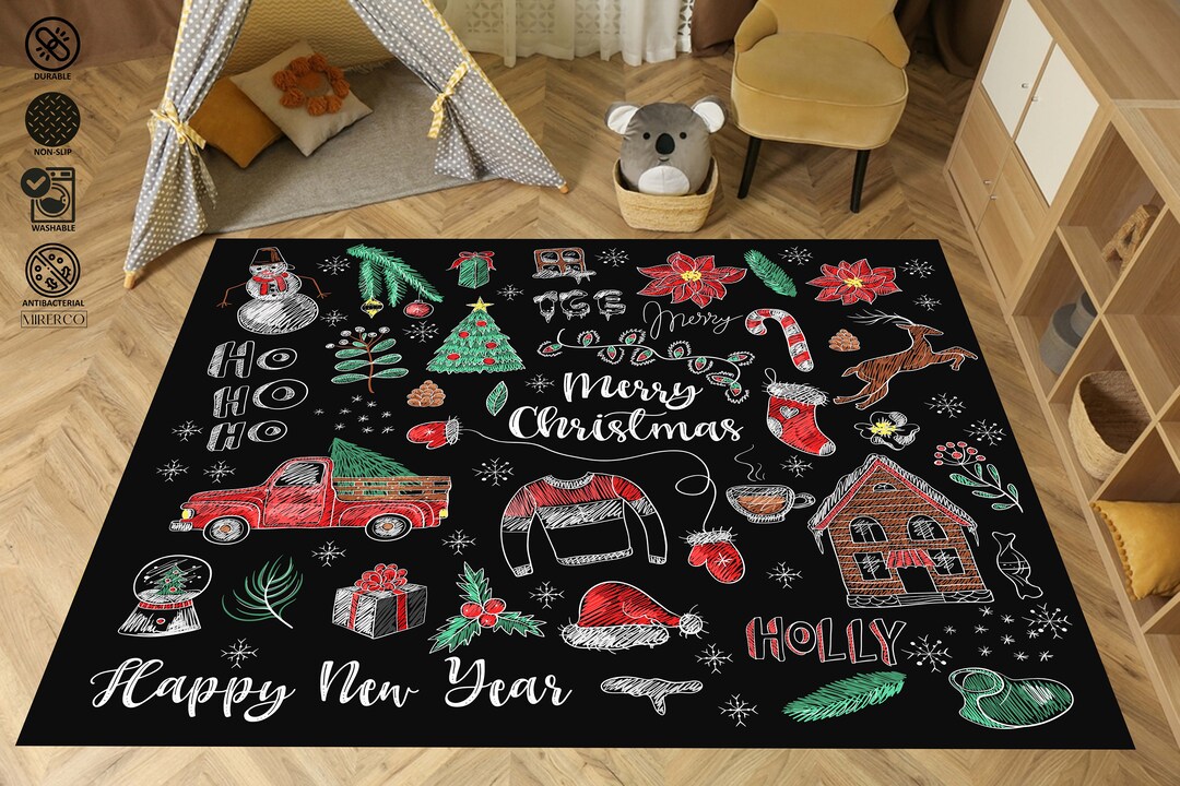 Christmas Rug, Santa Rug, Christmas Tree, Xmas Rug, Xmas Gift, Winter ...
