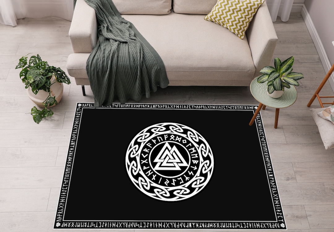 Viking Decor Rug, Valknut Norse Pagan Art, Area Rug, Scandinavian Folk ...