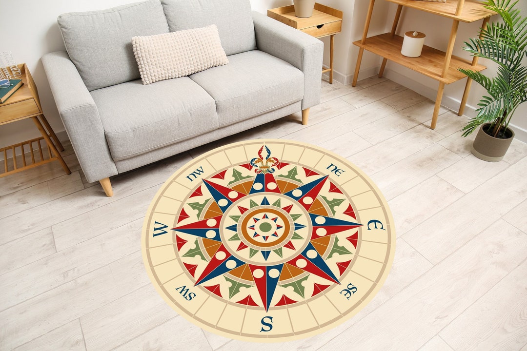 Compass Mosaic Rug, Compass Rug for Yacht, Medallion Rug, Marble Design ...