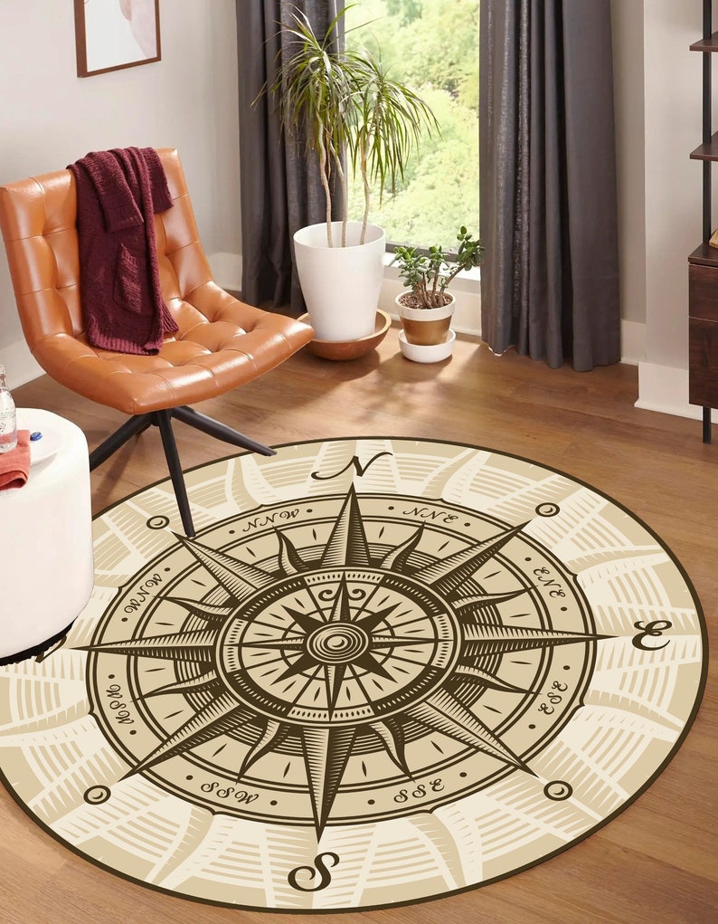 Nautical Compass Rug, Compass Medallion Rug, 3D Looking Carpet, Compass ...
