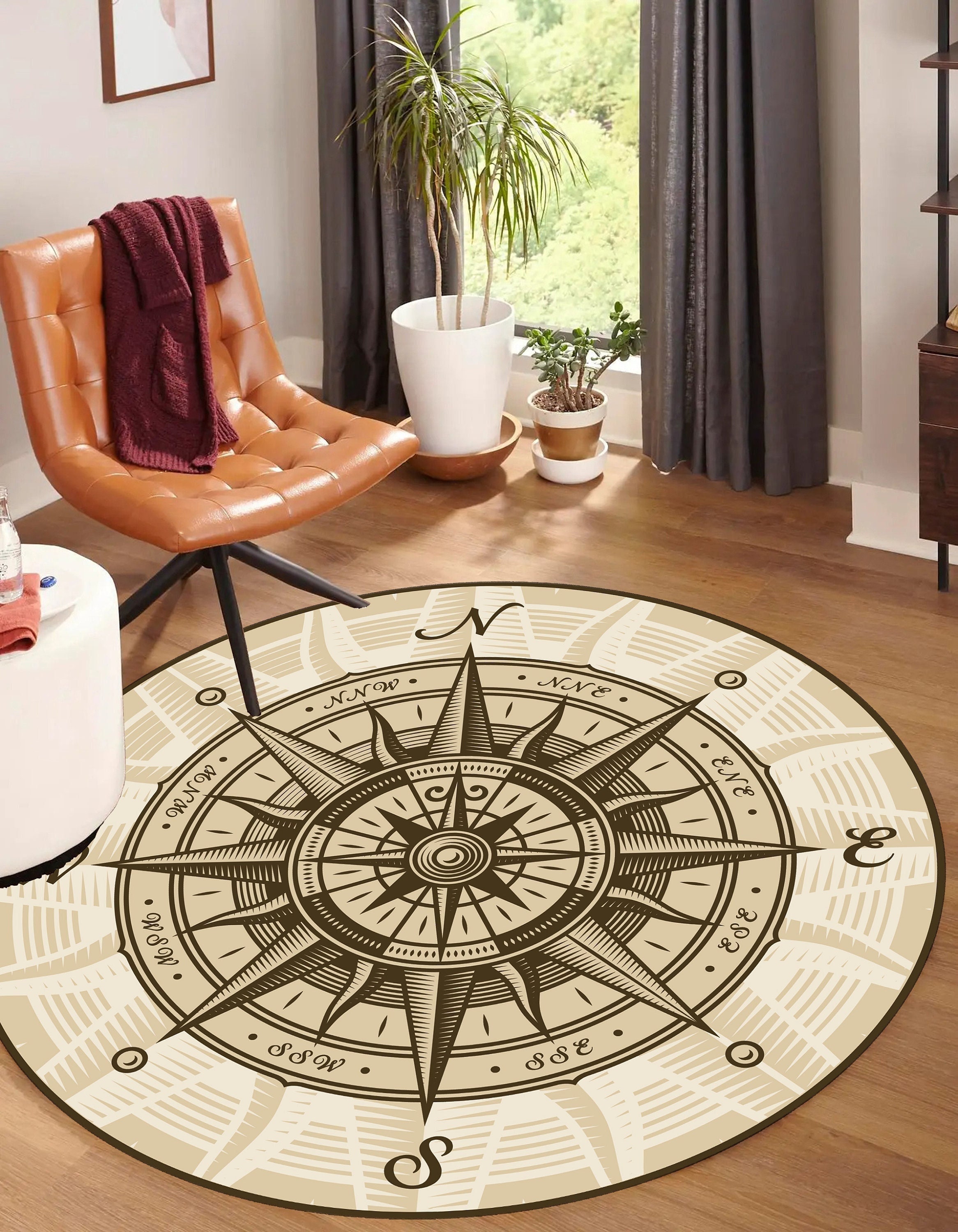 Nautical Compass Rug, Compass Medallion Rug, 3D Looking Carpet, Compass ...