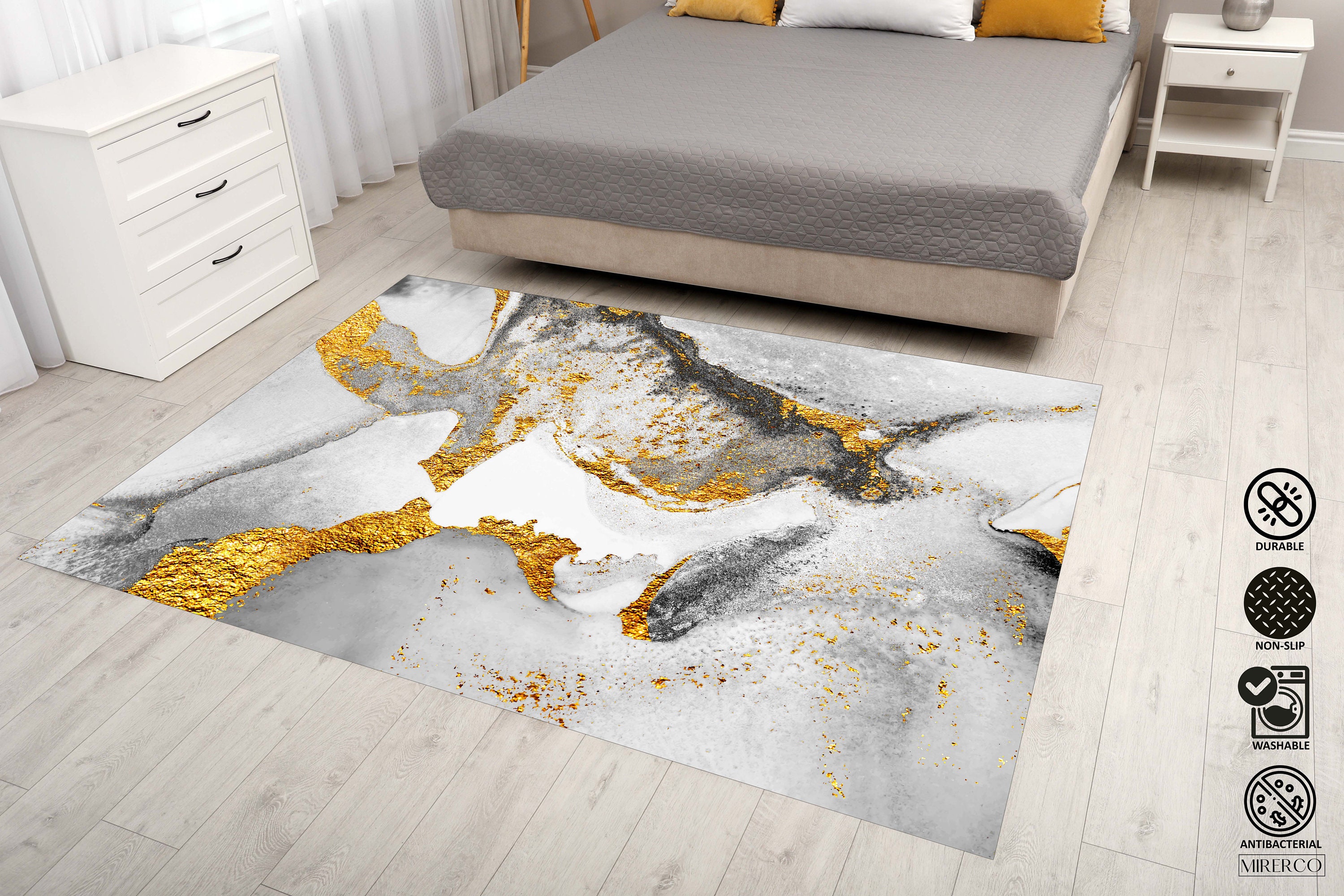 Gold Patterned Rug, Marble Pattern Rug, Gold Texture Rug, Area Rug ...