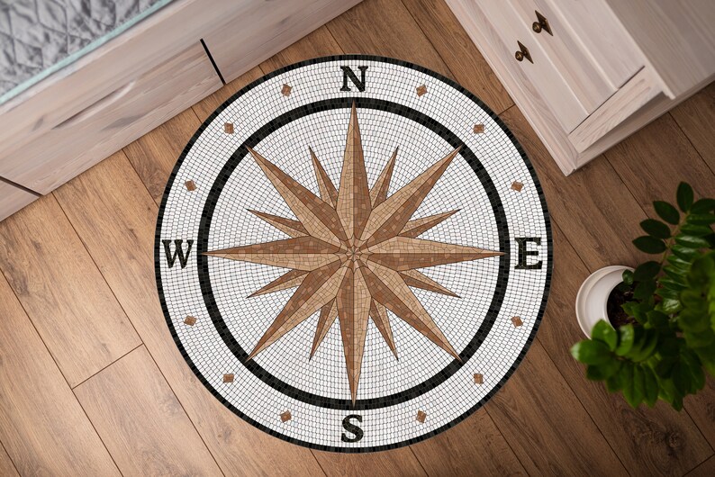 Compass Rose Rug, Compass Medallion Decor, Home Decor, 3D Compass Rug ...