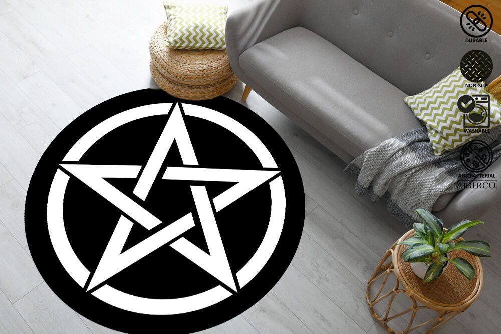 Pentacle Symbol Rug, Pentagram Patterned Round Carpet, Supernatural ...