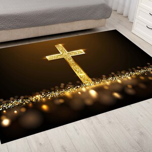 Church Decor Rug, Christian Cross Design Rug, Catholic Gold Glitter ...