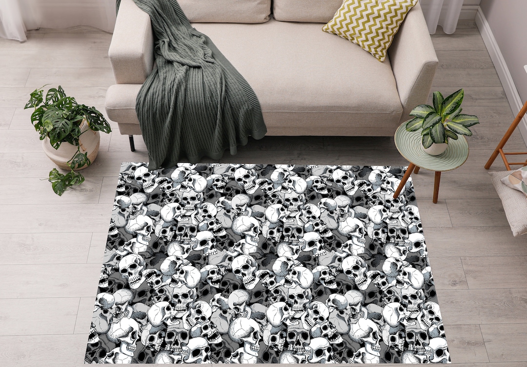Seamless Skulls Rug, Gothic Rugs, Goth Area Rugs, Black and White Area ...