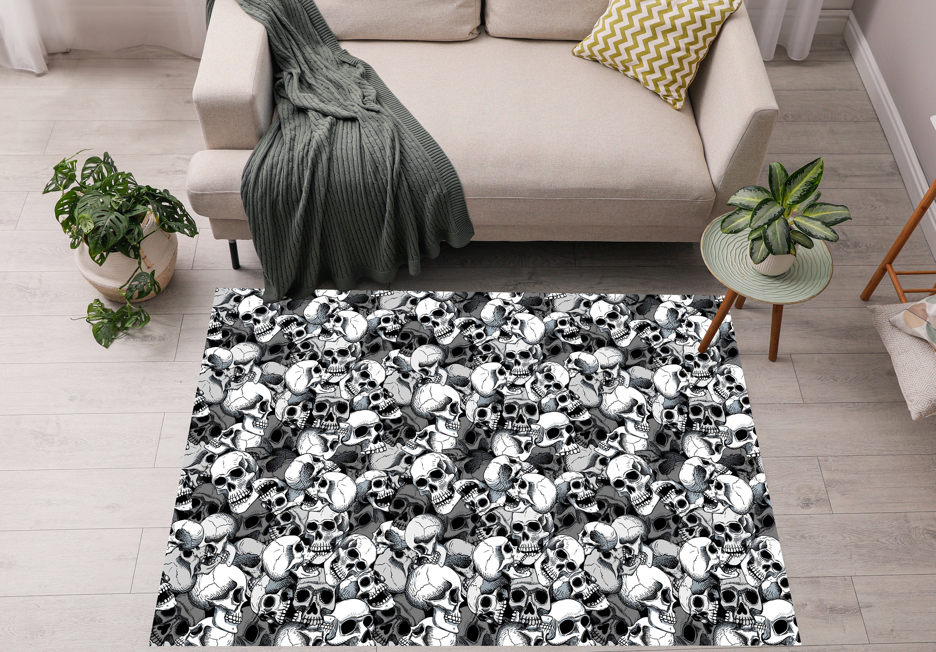 Seamless Skulls Rug, Gothic Rugs, Goth Area Rugs, Black and White Area ...